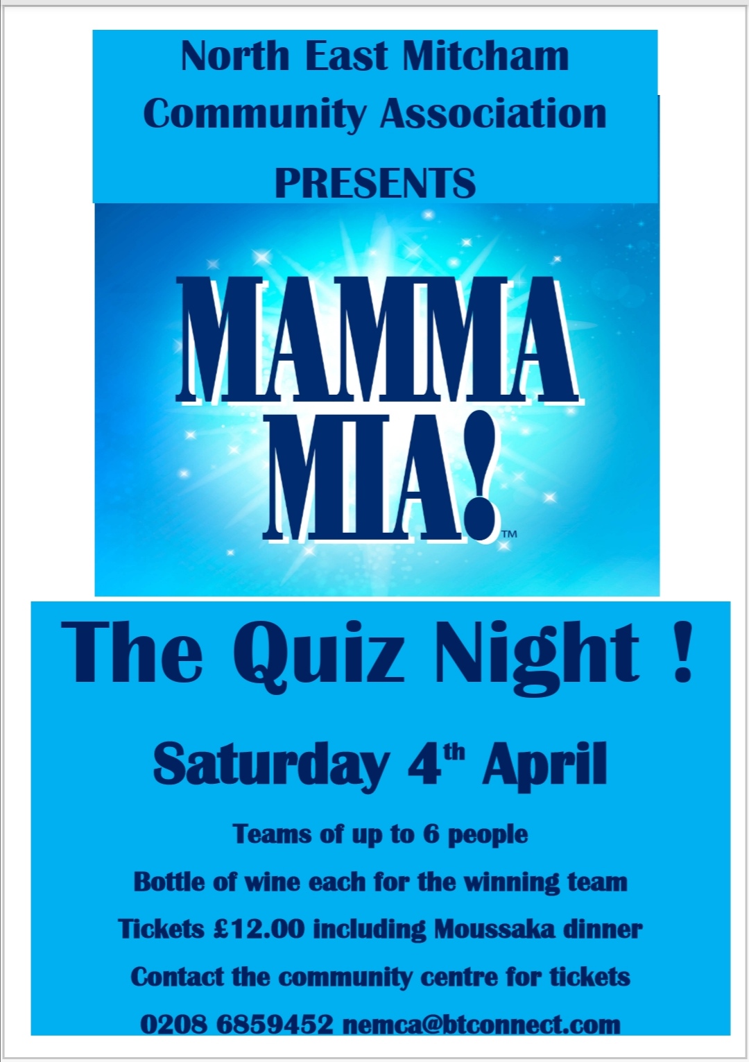 Mammia Mia Quiz Night at NEMCA Sat 4 April 7pm – North East Mitcham ...